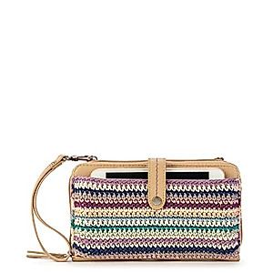 The Sak Iris Large Smartphone Crossbody Bag in Hand-Crochet & Faux Leather, Detachable Wristlet Strap, Mendocino Stripe