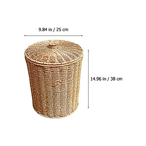 Cabilock 28 * 33.5 Woven Trash Can: Rattan Wastebasket with Lid Bedroom Trash Can Office Garbage Cans Wicker Basket Clothes Hamper Decorative Countertop Basket Straw