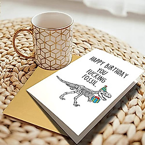 Chenive Funny Getting Older Birthday Card for Him Her, Rude Birthday Card for Man Women, Happy Birthday You F*cking Fossil