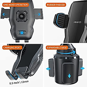 1Zero Rock Solid Cup Holder Phone Mount for Car Low Profile No Shaking Long Arm 2in1 Air Vent Car Phone Mount Compatible with All iPhone Samsung Cell Phones for Truck SUV Tesla Golf Cart Boat