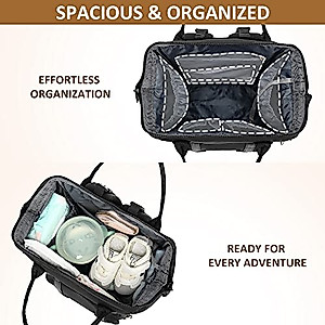 ROSEGIN 35L Large Diaper Bag Backpack for Boy Girl, Multi-Functional Baby Bag with Changing Pad, Pacifier Holder, Waterproof, Black Plus XL Fits 2 Kids Twins, Perfect Baby Shower for Mom Dad Newborn