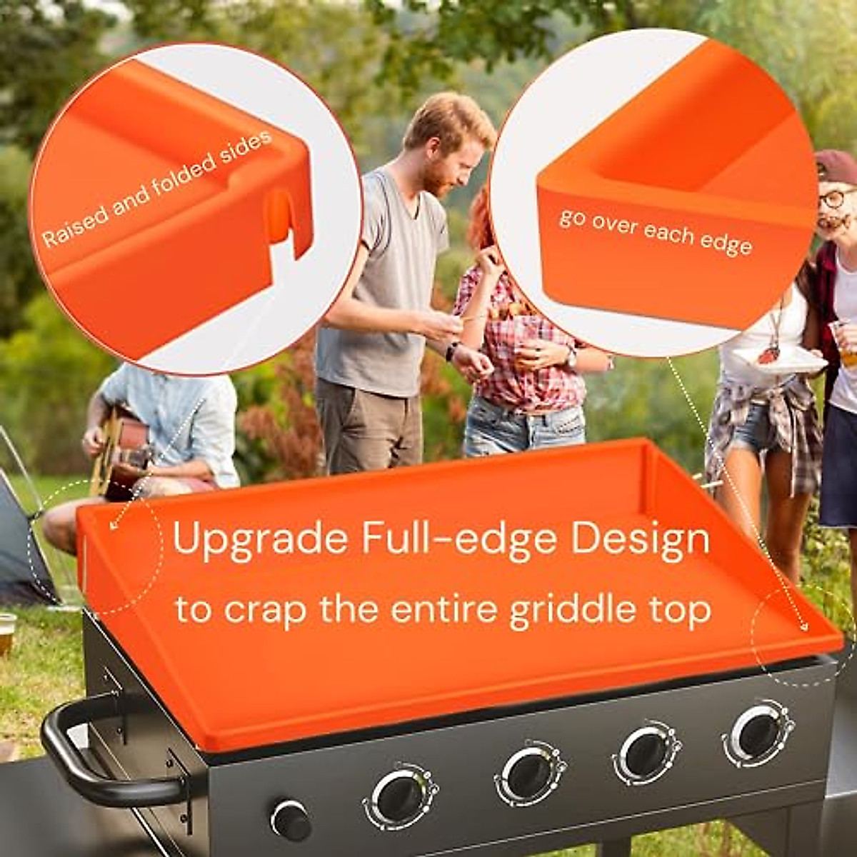 Jacooxi 22 Inch Silicone Griddle Mat for Blackstone Grill, Upgraded Full-edge Griddle Cover, All Season Griddle Cooking Surface Protective Cover, Orange