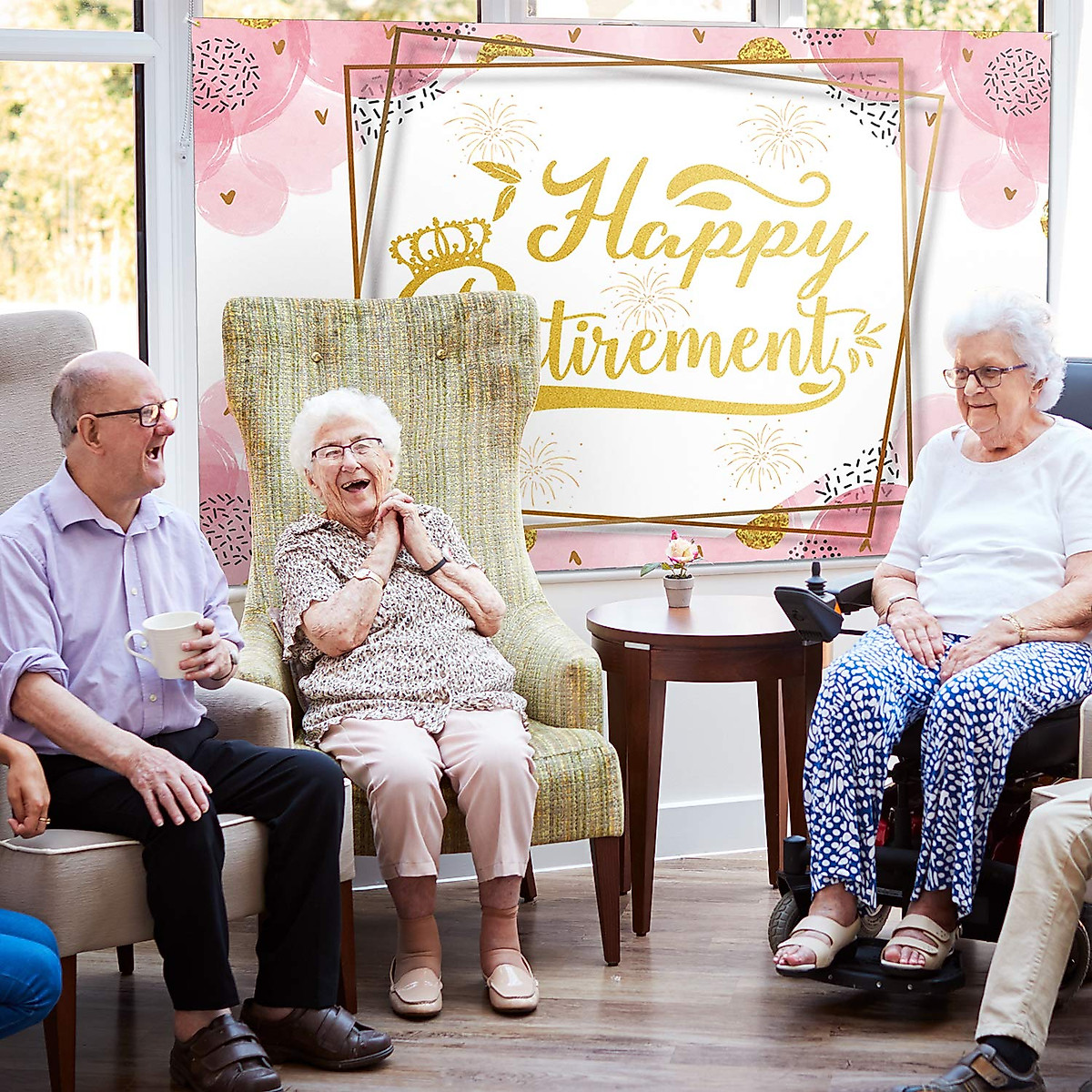 PAKBOOM Happy Retirement Backdrop Banner - Retirement Party Decorations Supplies for Women - 3.9 x 5.9ft Pink Gold