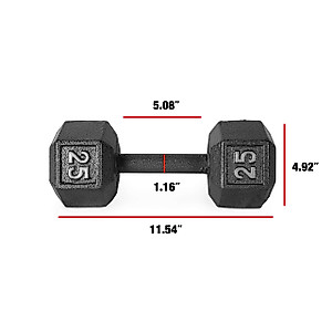 CAP Barbell Cast Iron Hex Dumbbell, Black, Single, 25 lb