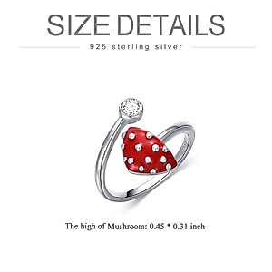 MEIDERBO Red Mushroom Ring S925 Sterling Silver Red Mushroom Rings Jewelry Gifts for Women Wife Mother Mother's Day Birthday Gifts(Size 8)