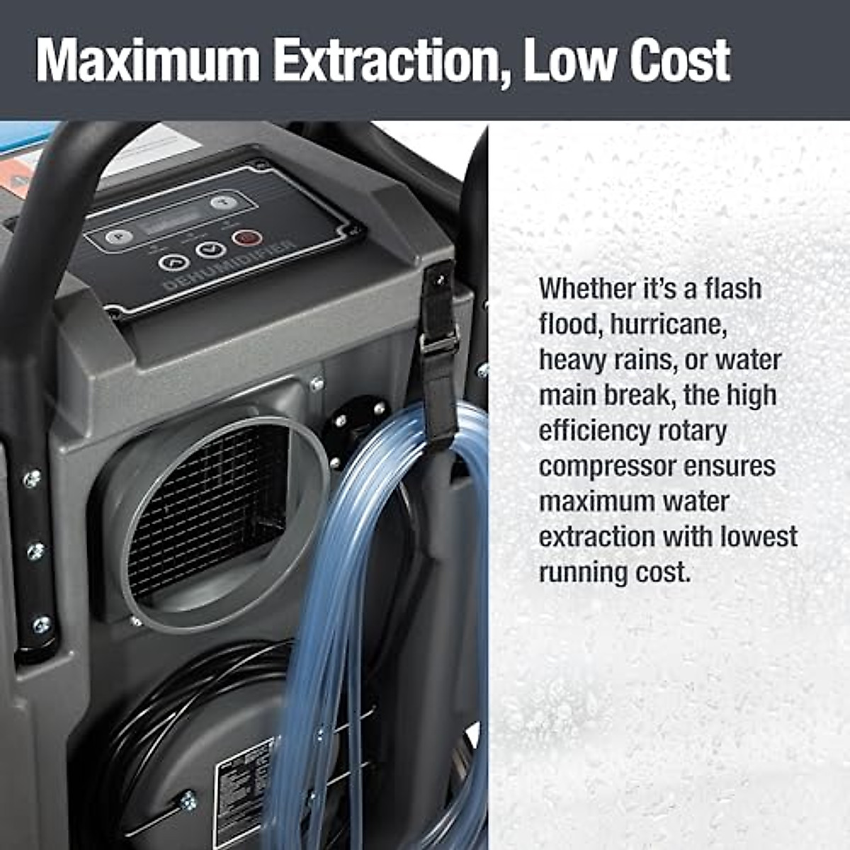 BlueDri BD-BD-130-BL Industrial Commercial Dehumidifier with Hose for Basements in Homes and Job Sites, Blue