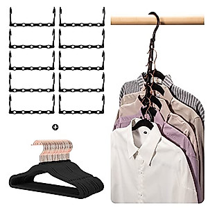 HOUSE DAY Black Magic Hangers 10 Pack and Black Velvet Hangers 50PK，Space Saving Hangers Set