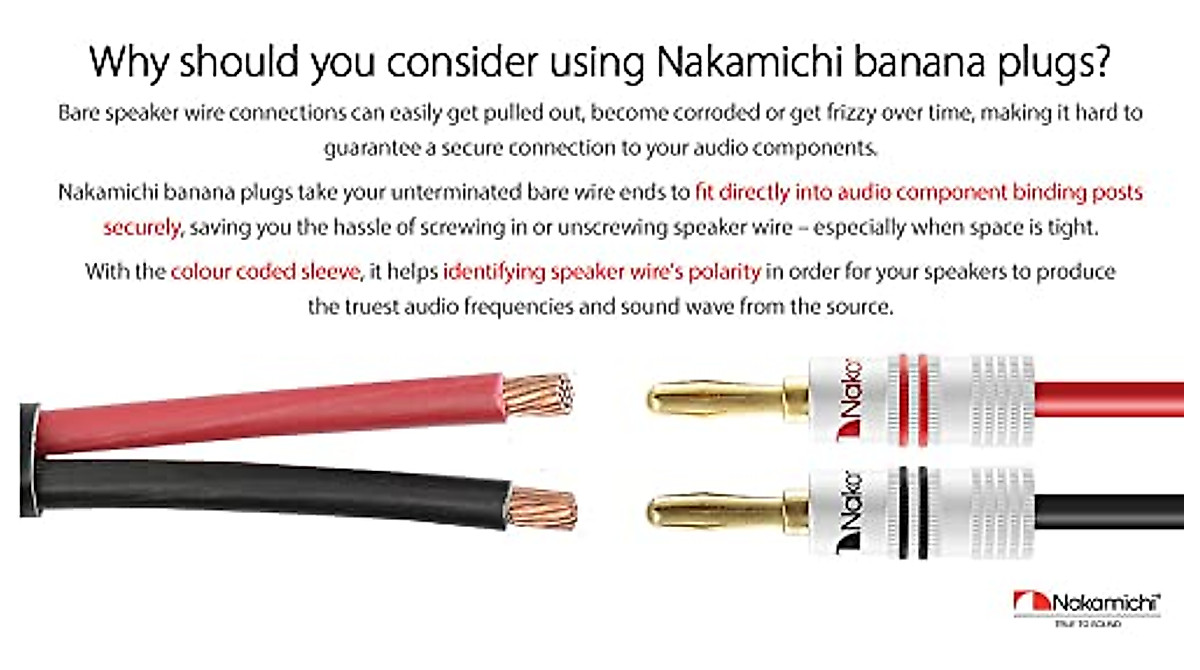 Nakamichi Gold Plated Banana Plugs for Clear Audio Connection