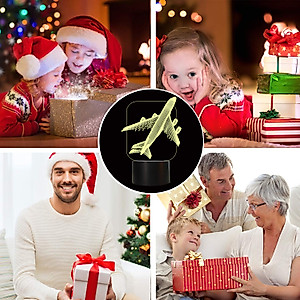 FULLOSUN Aircraft Airplane 3D Night Light Kids Bedside Lamp 16 Colors Changing with Remote Control Xmas Halloween Birthday Gift for Child Baby Boy