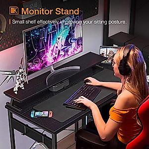 ODK Small L Shaped Desk, 48 inch Corner Desk with Reversible Storage Shelves, Computer Desk with Monitor Shelf and PC Stand for Home Office, Gaming Desk with Headphone Hooks, Black