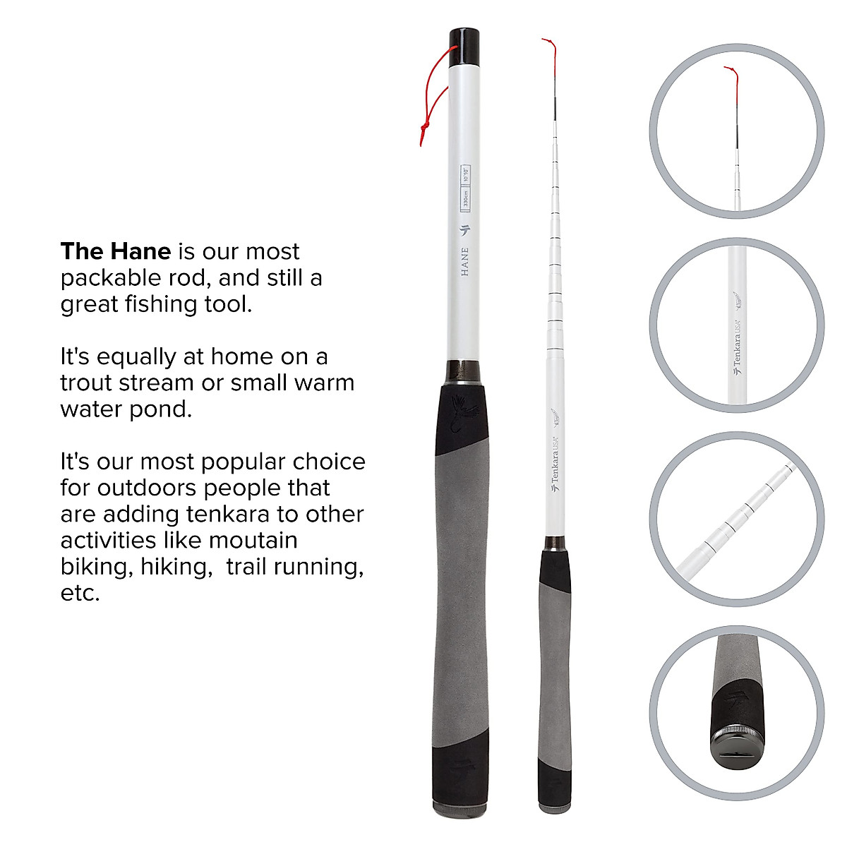 Tenkara USA Fly Fishing HANE™ Rod with Case, Super Compact All-Around for Small & Medium Fish - Ultra-Portable, Carbon Fiber, Lightweight (10ft10in - 330cm) (Tenkara USA Rod Only)