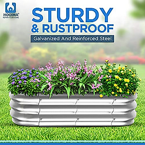HOOIMA Raised Garden Bed - Rust Proof Galvanized, Reinforced Steel Bottomless Planter for Growing Flowers & Veggies - Adjustable Size to 4ft. Long and 2.1ft. Wide Plus You Get a LED Solar Lamp Light