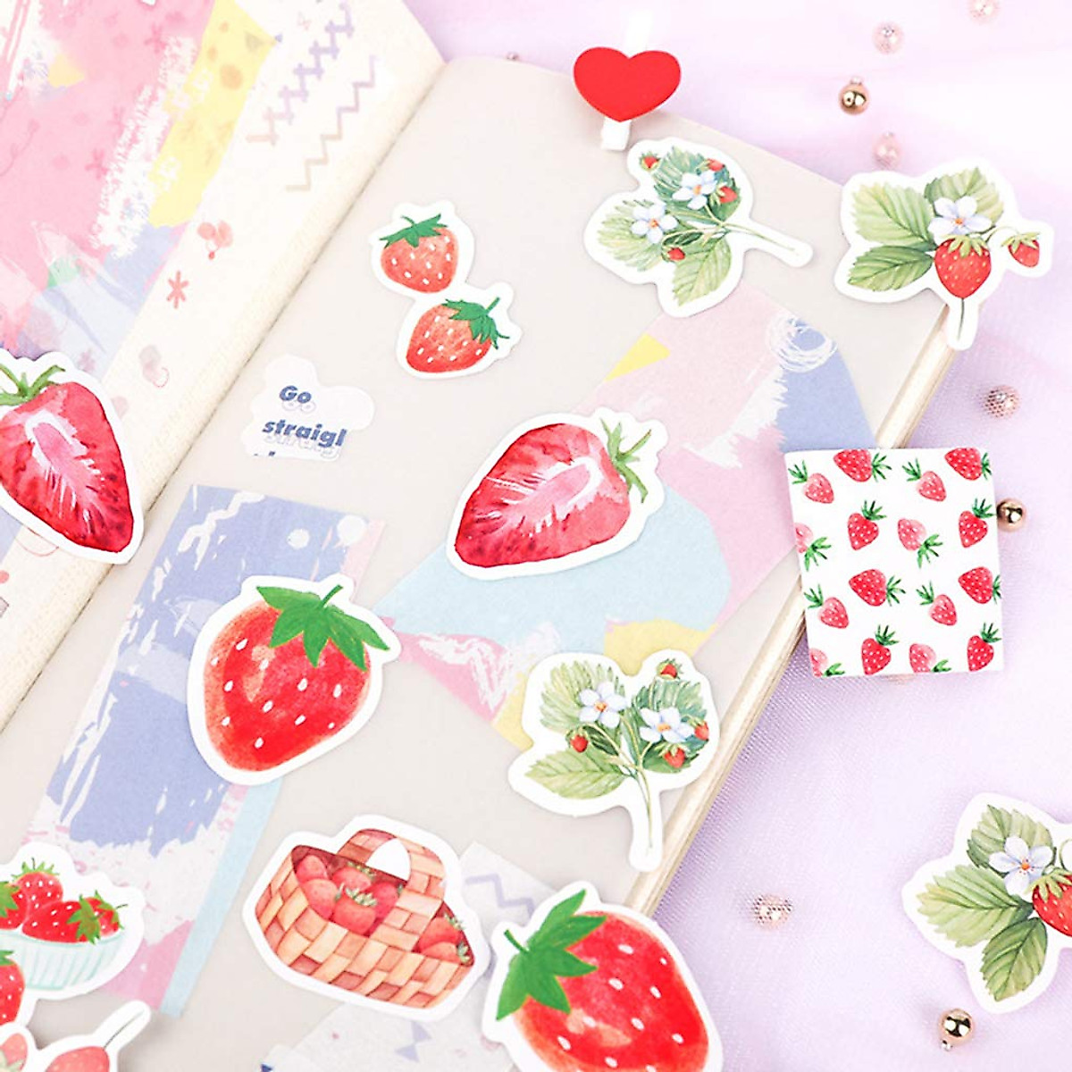 Y-QUARTER Handmade Sticker DIY Gift Packaging,45pcs/Box Strawberry Stationery Stickers Sealing Label Travel Sticker for Halloween Christmas Wedding Decor