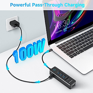 USB C Hub, RSHTECH USB C Dongle Adapter with 4K HDMI, 3 USB 3.0 Data Port, 100W Power Delivery, SD/TF Card Reader, Aluminum USB-C/Thunderbolt 3 Hub Dock for PC and Laptop, RSH-T16