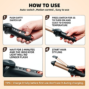 Cordless Curling Iron Rechargeable, Portable Mini Curling Iron, Travel 4000mAh USB Ceramic Cordless Curling Wand, Mini Flat Iron 3 Temp, Hair Curlers for Short Hair,Hair Straightener and Curler 2 in 1