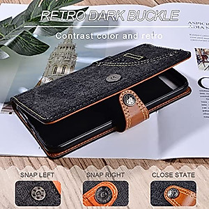Case Compatible with Oppo Reno 6 Pro 5G,Leather Flip Case with Card Slot,Stand Holder and Buttoned Magnetic Closure,Jeans Fabric Case for Oppo Reno 6 Pro 5G
