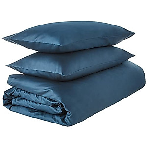 Amazon Aware 100% Organic Cotton 300 Thread Count Duvet Cover Set - Navy, Full/Queen