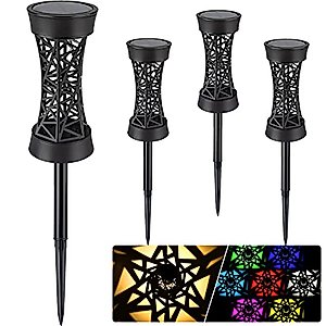 ASFSKY Solar Pathway Lights Outdoor Waterproof with 2 LEDs Warm White and Color Changing Project Beautiful Pattern On The Ground Light The Way for Yard Garden Path Walkway Decorative