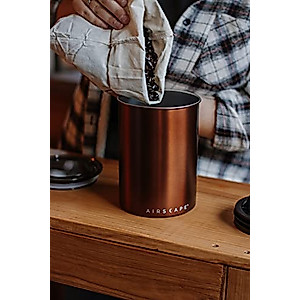 Airscape Stainless Steel Coffee Canister & Scoop Bundle - Food Storage Container - Patented Airtight Lid Pushes Out Excess Air - Preserve Food Freshness (Medium, Brushed Copper & Brushed Steel Scoop)