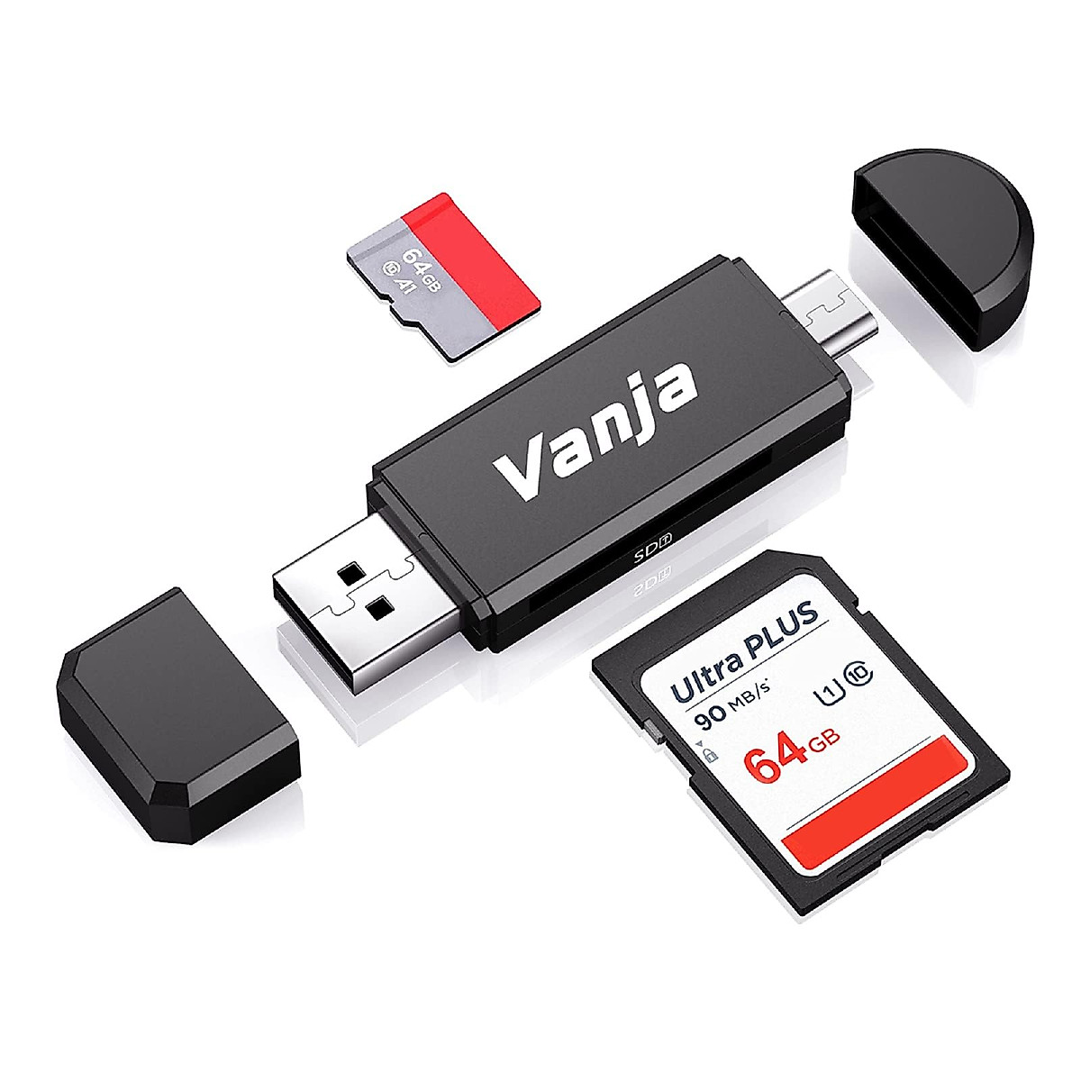 Vanja SD Card Reader, Micro SD to USB OTG Adapter Micro USB Portable Memory Card Reader for SD TF SDXC SDHC MMC RS-MMC Micro SD Micro SDXC Micro SDHC Card and UHS-I Cards