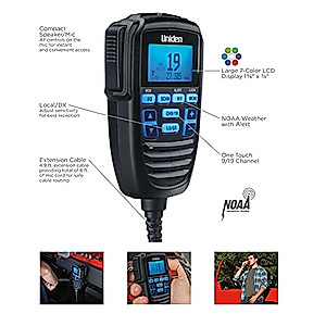 Uniden CMX760 Bearcat Off Road Series Compact Mobile CB Radio, 40-Channel Operation, Ultra-Compact for Easy Mounting, Large 7-Color Backlit LCD Display on Mic with Built-in Speaker Mic, Black