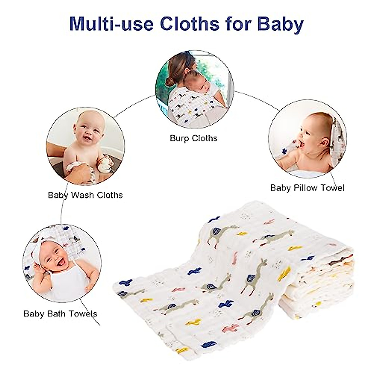 KOROTUS Muslin Burp Cloths Washcloths Face Towels 5-Pack Extra Large 10 X 20 Inch of Baby Burp Cloths 100% Organic Cotton 6 Layers Soft