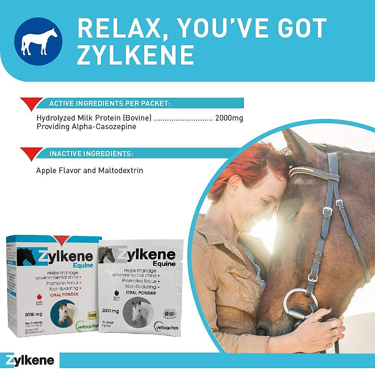 Vetoquinol Zylkene Equine Behavior Support Horse Supplement Powder 2000mg, 20ct