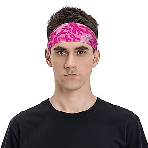 Breathable Headbands Stretchy Athletic Hairband Moisture Wicking Bandana Breast Cancer Ribbons for Summer Running, Training, Workout