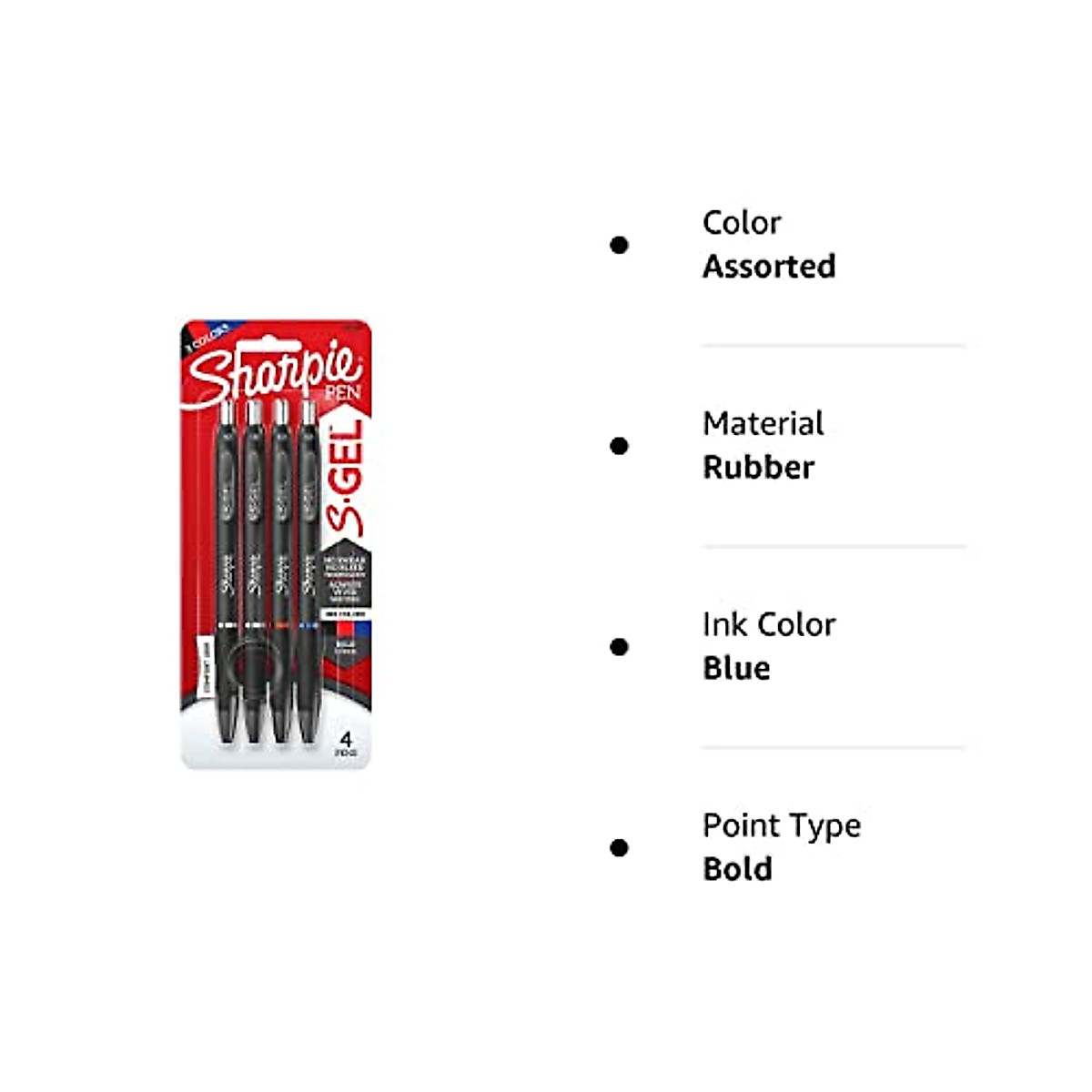 SHARPIE S-Gel Retractable Gel Pens, Bold Point, Assorted Ink, 4/Pack (2116198)