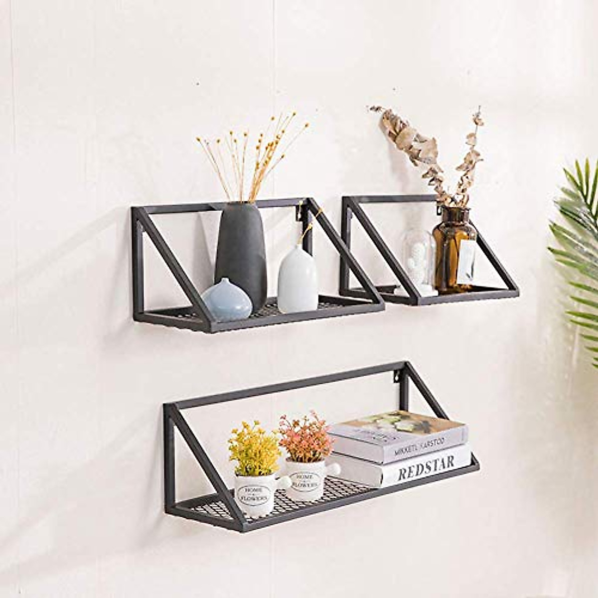 PIBM Stylish Simplicity Shelf Wall Mounted Floating Rack Shelves Simple Iron Art Bedroom Bookshelf Storage,3 Sizes,2 Colours, Black , C60x18x18cm