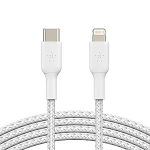 Belkin BoostCharge Nylon Braided USB C to Lightning Cable 6.6ft/2M - MFi Certified 18W Power Delivery iPhone Charger Cord - Apple Charger USB C Cable - Fast Charging for iPhone 14, iPhone 13 - White