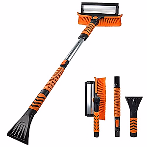 ATDIAG 41" Snow Brush and Ice Scraper for Car Windshield,270° Pivoting Brush Head with Squeegee,Telescoping Ice Scraper, Foam Grip,3 in 1 Extendable Snow Scraper and Brush for Car Trucks SUV, Orange