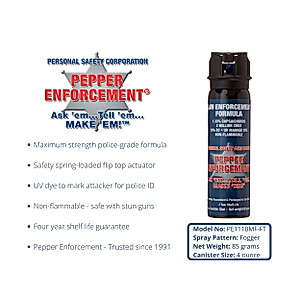 Pepper Enforcement PE1110MF-FT Fogger Pepper Spray - Maximum Strength 10% OC Formula - Emergency Self Defense Personal Protection & Home Safety (1)