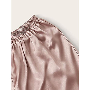 MakeMeChic Women's Satin Sleepwear Button Front Short Sleeve 2 Piece Pajama Set Dusty Pink S