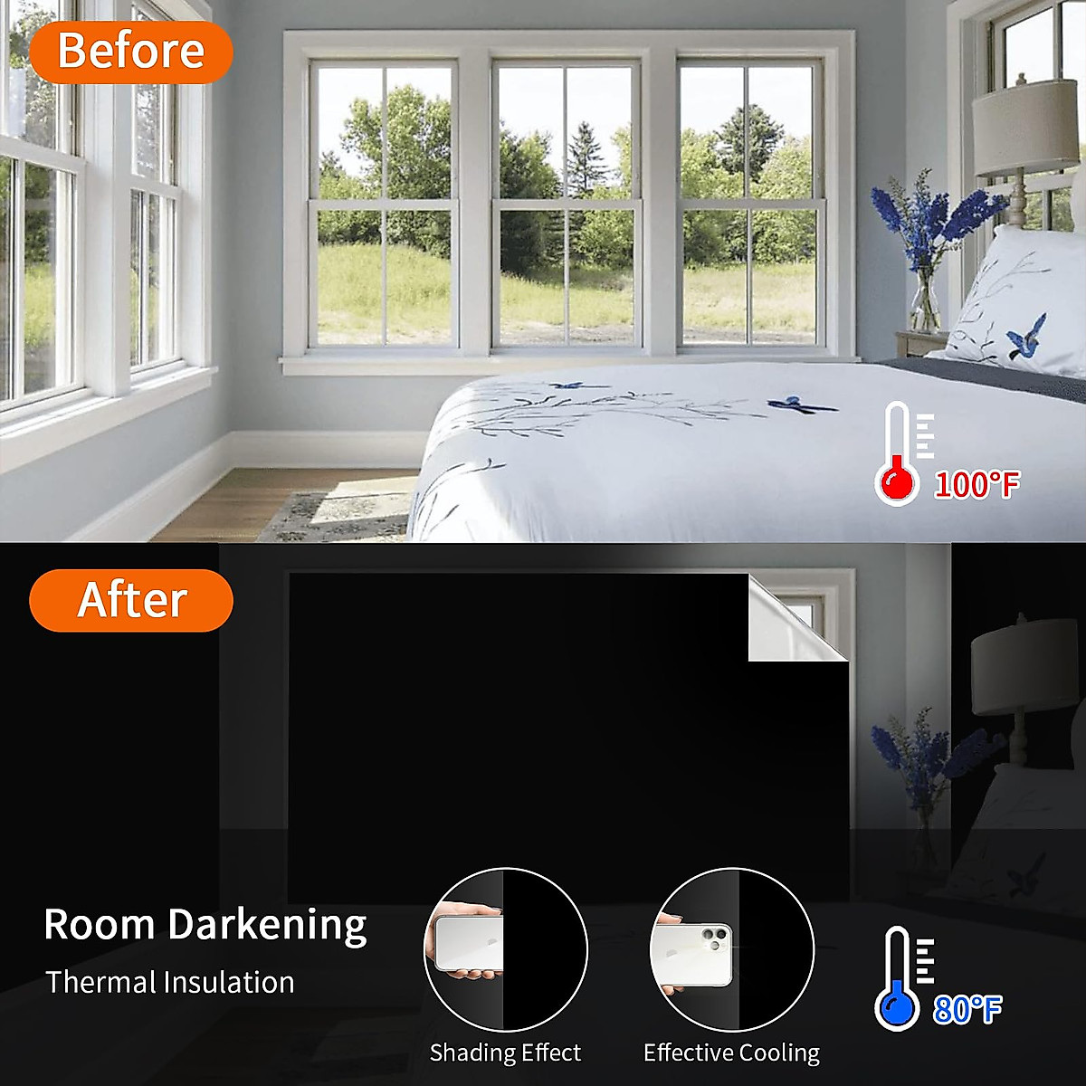 POYEE 79" x 57" Blackout Shades 100% Portable Blackout Blinds Temporary Window Curtains No Drill DIY Cut to Size for Kids and Baby Nursery, Bedroom, Living Room, Travel RV Car Dorm Room