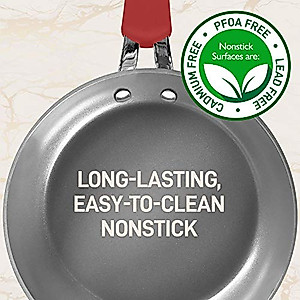 NutriChef Non-Stick Kitchenware Pots & Pans-11 Pcs. Stylish Kitchen Cookware Set w/Elegant Diamond Pattern, Gray Inside & Red Outside, Metal, Silicone Handle, PTFE/PFOA/PFOS Free, Red