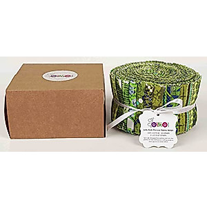 Soimoi 40Pcs Geometric & Texture Print Cotton Precut Fabrics for Quilting Craft Strips 2.5x42inches Jelly Roll - Green