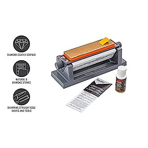Smith's 50448 6” Diamond Tri-Hone Stone Sharpening System - Grey - Fine, Natural, & Coarse Stones - 3-Way Honing - Nonslip Rubber Feet - Restore Tools, Hunting, Kitchen, Fishing & Pocket Knives