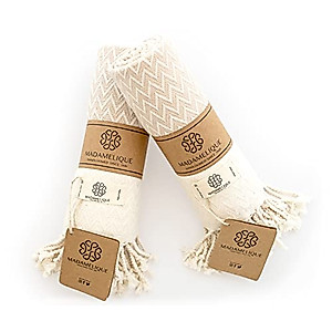 Madamelique Exclusive Hand Towels Set of 2-18 x 40 Inches - Decorative Bathroom Peshtemal Towel for Hand, Face, Hair, Yoga, Tea, Dishcloth, Kitchen and Bath - 100% Pure Cotton (Beige)