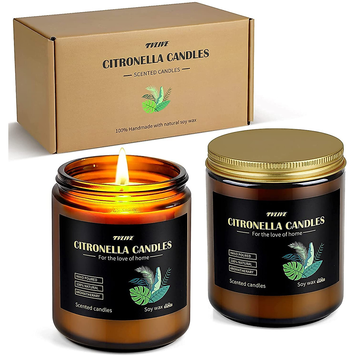 Citronella Candles Outdoor Indoor, Large Scented Jar Candles Gift Set up to 120 Hours Burning, Soy Wax Candles, Candles Gifts for Women, Garden, Patio, 2x8 Oz