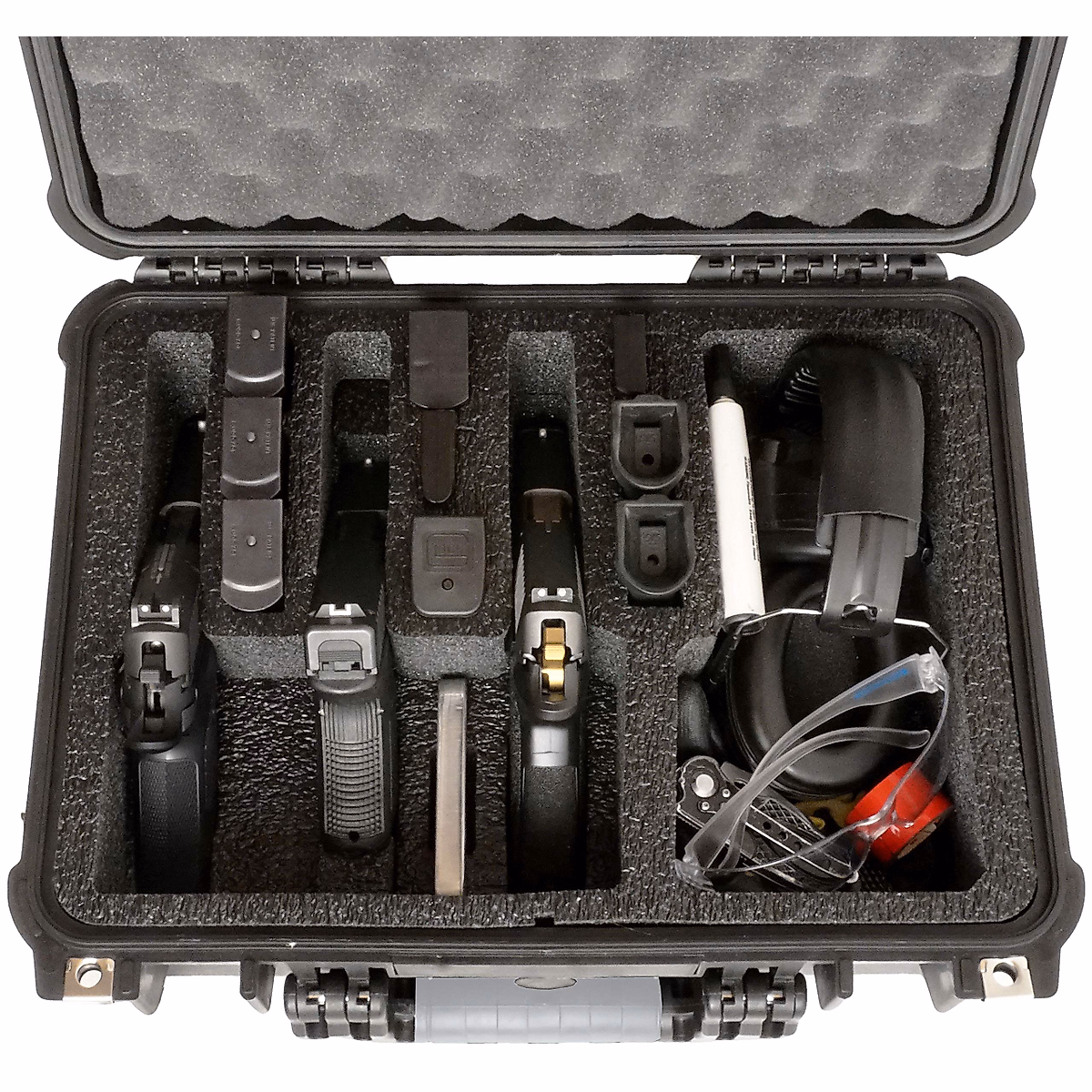 Case Club 4 Pistol and 16 Magazine Pre-Cut Heavy Duty Waterproof Case with Included Silica Gel Canister to Help Prevent Gun Rust (Lighted)