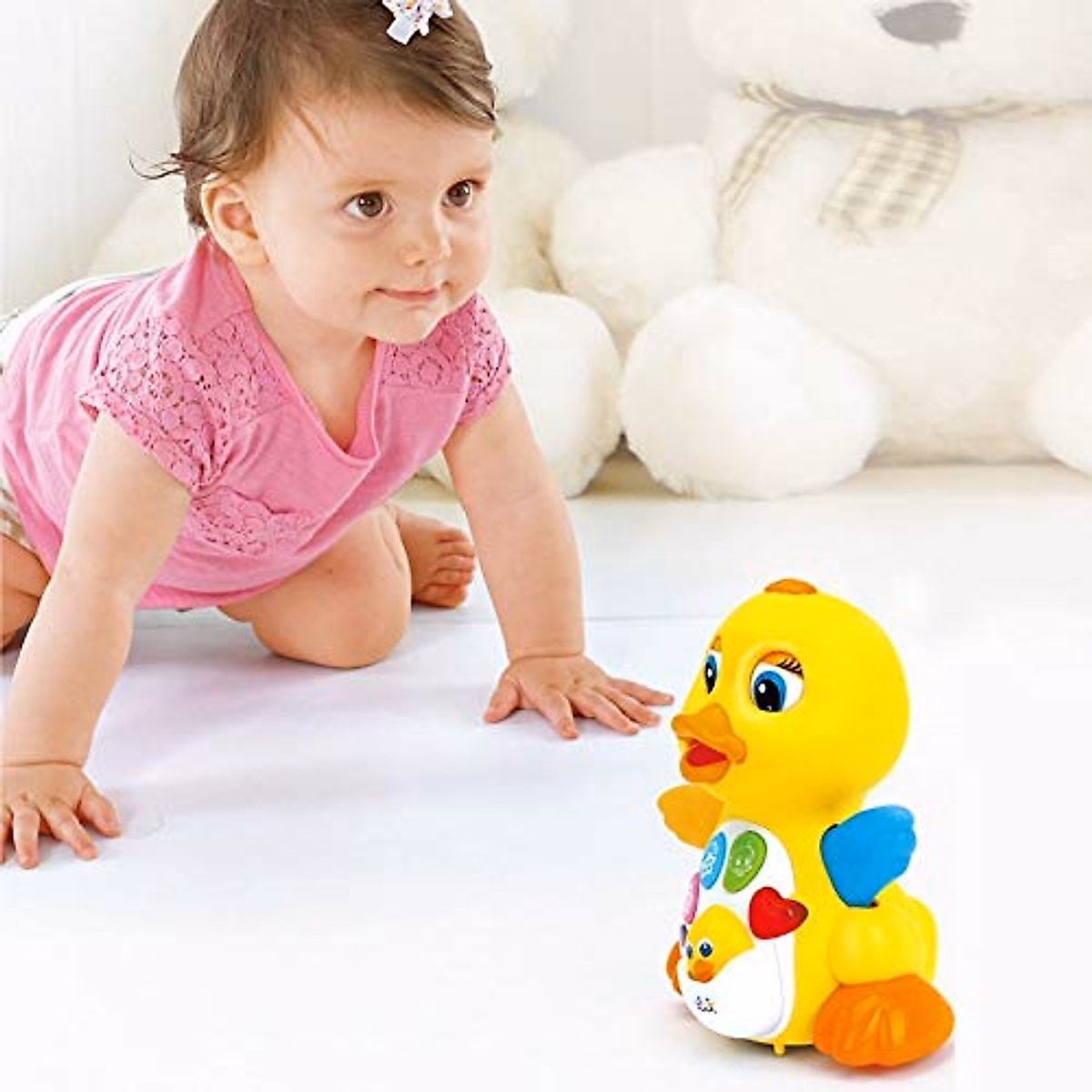 Woby Musical Duck Toy, Baby Preschool Educational Learning Toy with Music and Lights,Infant Light Up Dancing for 1 Year Old Toddler