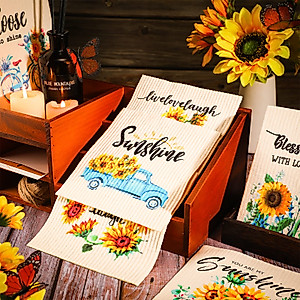 6 Pcs Swedish Kitchen Dishcloths Kitchen Towels, Absorbent Dish Towels, Reusable Sponge Cleaning Dish Cloths Quick Drying Washable Decorative Tea Towels No Odor Bar Hand Towel (Sunflower)