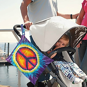 visesunny Abstract Peace Sign Design Tie Dye 2Pcs Wet Bag with Zippered Pockets Washable Reusable Roomy Diaper Bag for Travel,Beach,Daycare,Stroller,Diapers,Dirty Gym Clothes,Wet Swimsuits,Toiletries