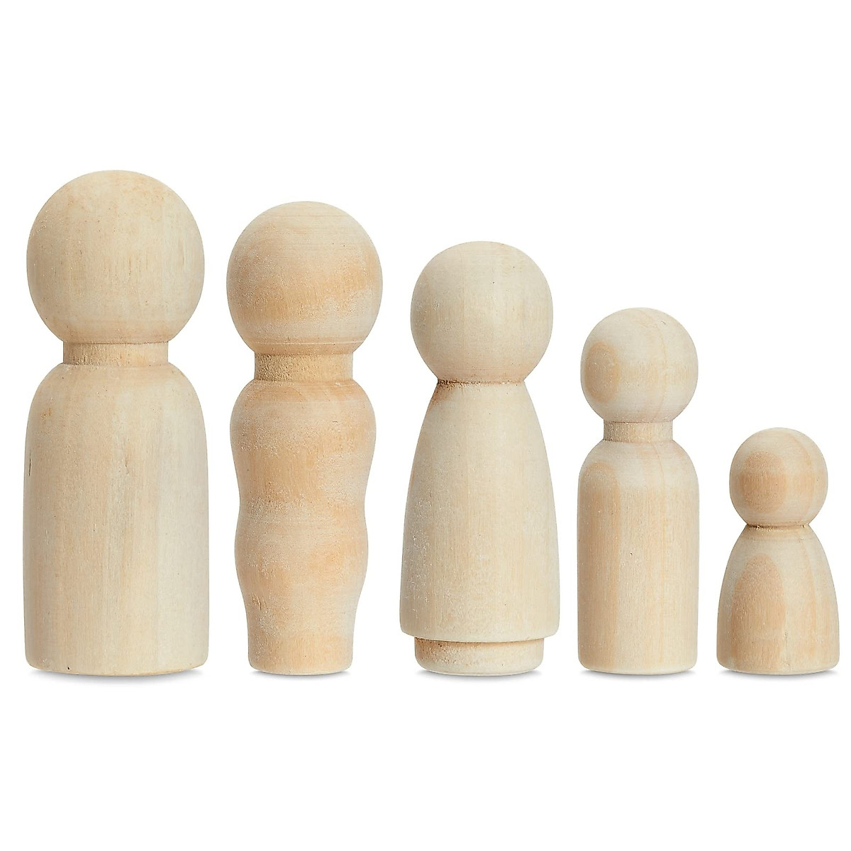 Juvale Set of 50 Unfinished Wood Peg Dolls Family, Wooden People for Crafts, Dollhouse Figures (5 Sizes)
