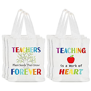 Xuniea 6 Pcs Teacher Appreciation Gifts for Women Graduation Tote Canvas Shopping Bags with Pocket (Cute Style)
