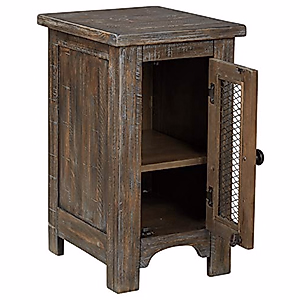 Signature Design by Ashley Danell Ridge Rustic Chair Side End Table with Double Cabinet Doors and 1 Storage Shelf, Brown