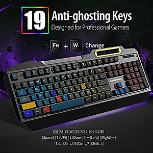 Lumsburry RGB LED Backlit Gaming Keyboard with Anti-ghosting, Light up Keys Multimedia Control, USB Wired Waterproof Metal Keyboard for PC Games Office (Cool Black)