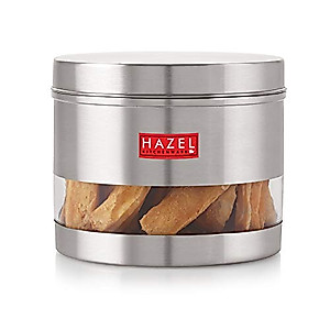 HAZEL Stainless Steel Containers Set For Kitchen Storage Transparent See Through Matt Finish Storage Jars Dabba, Set of 6, 2000 ML Each, Silver