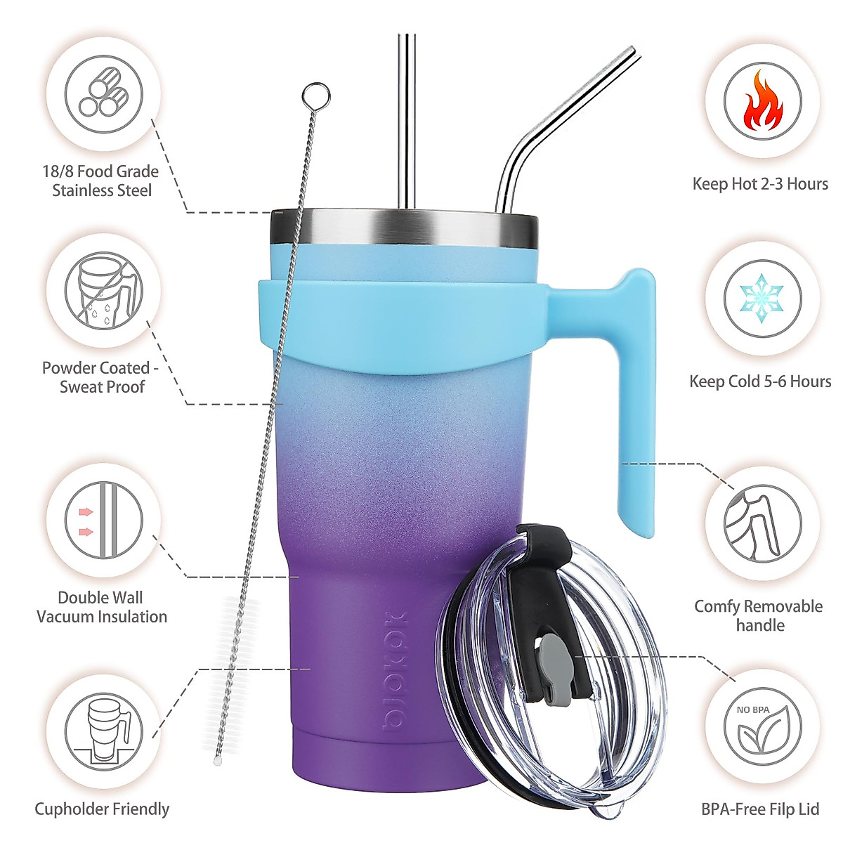 BJPKPK 20 oz Tumbler With Handle And Straw Stainless Steel Insulated Tumbler Cups With Lids,Ocean Dream